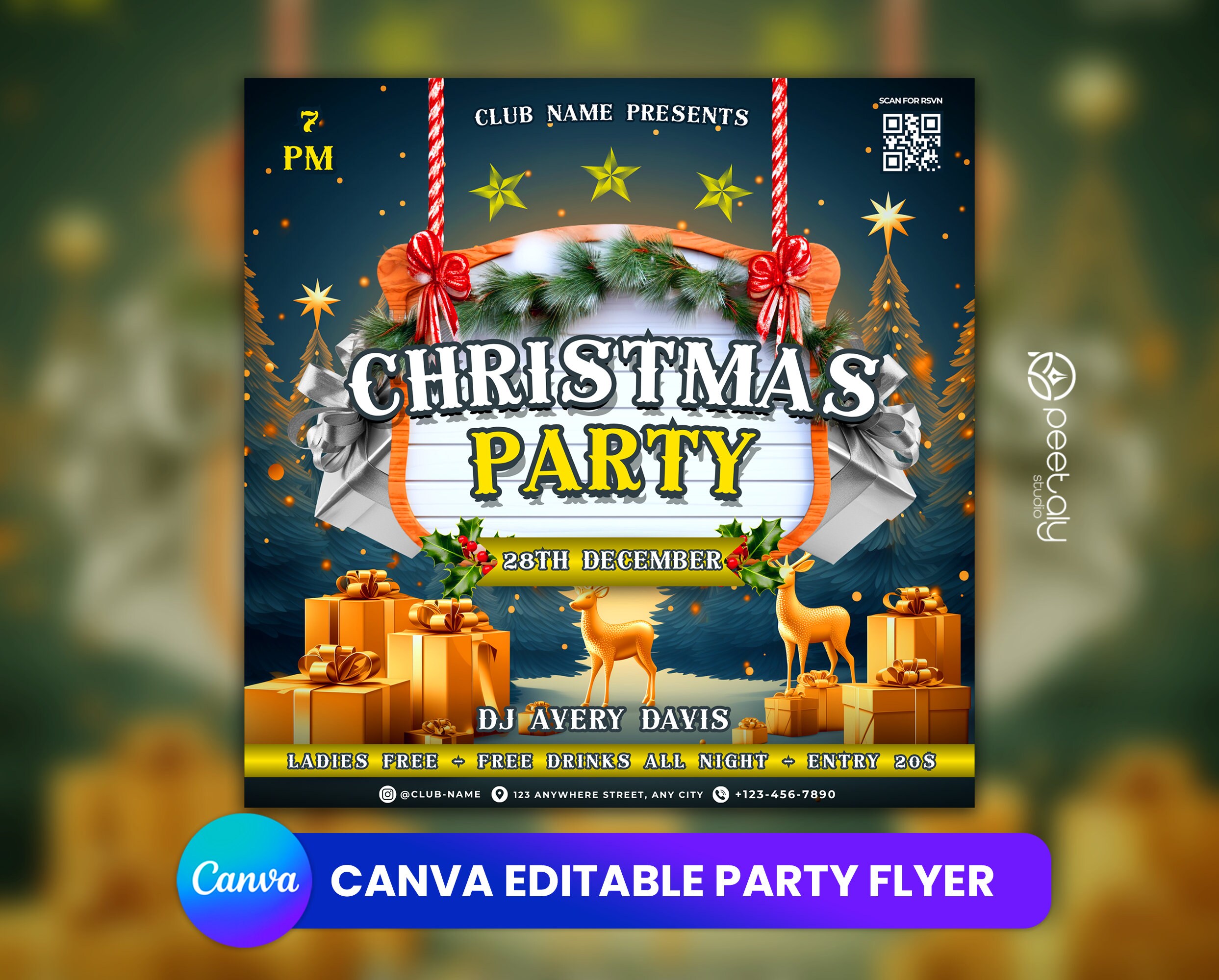 Christmas Club Flyer Template for Canva, DIY Event Flyer, Party Flyer ...