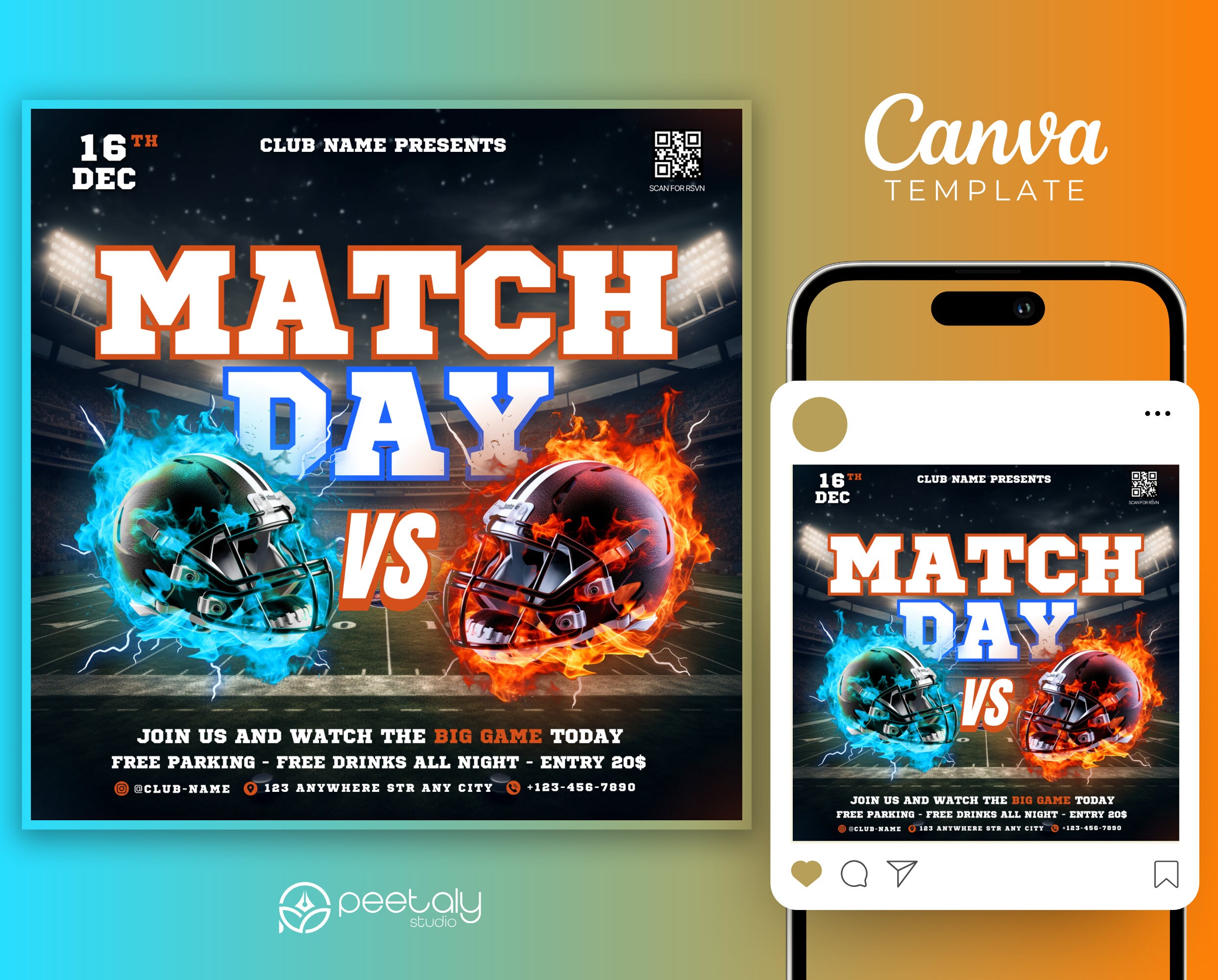 Game Day Football Party Flyer Template, DIY Event Invite (canva) - Etsy