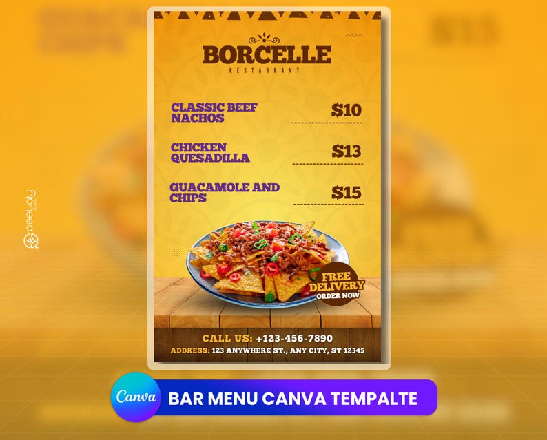 Editable Bar Menu Template, Customizable Canva Design (digital Download ...