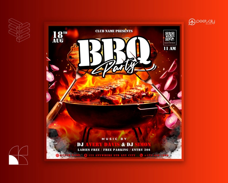 Editable BBQ Party Flyer Template, Social Media Invite (canva) - Etsy