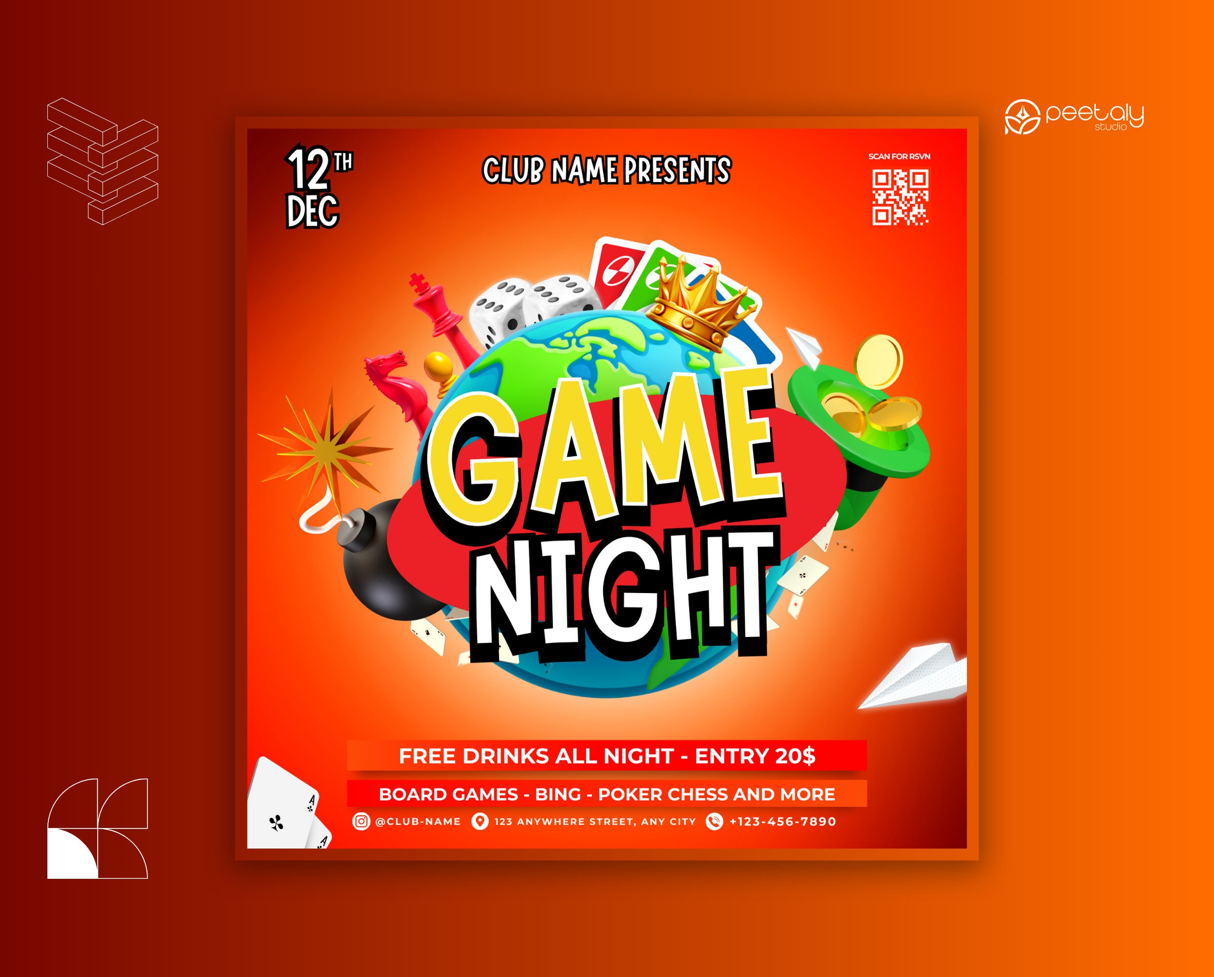 Game Night Party Flyer, Social Media Party Announcement Editable GAME ...