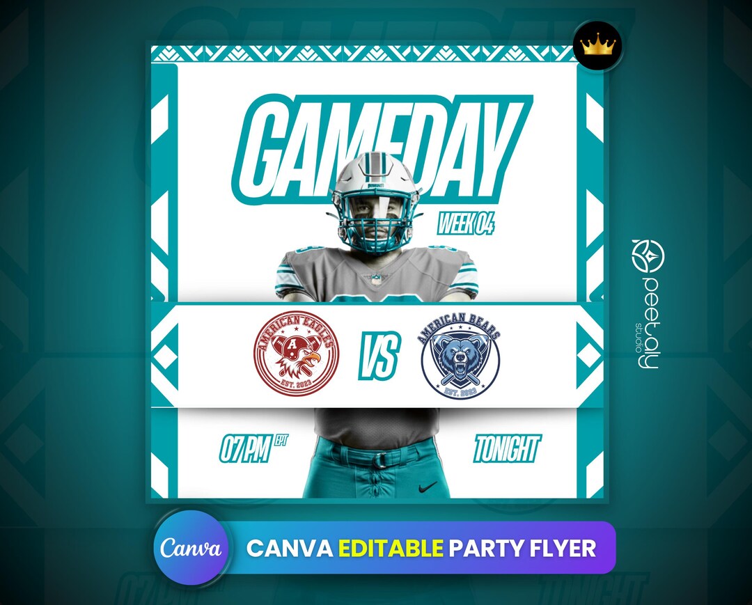 Game Day Football Party Flyer Template, Canva Editable (digital ...