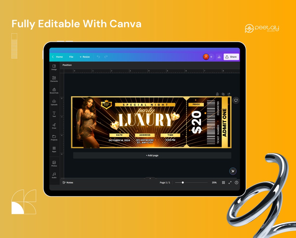 Editable Party Ticket Template, Luxury Event Invitation (canva Digital ...