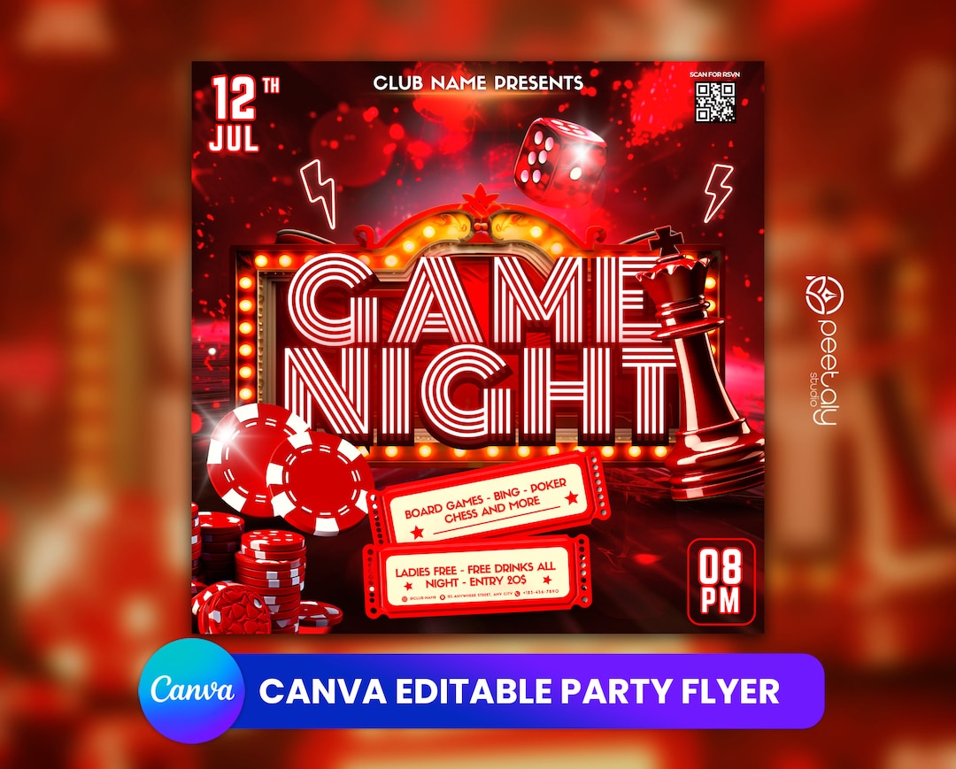 Game Night Party Flyer, Social Media Party Announcement Editable GAME ...