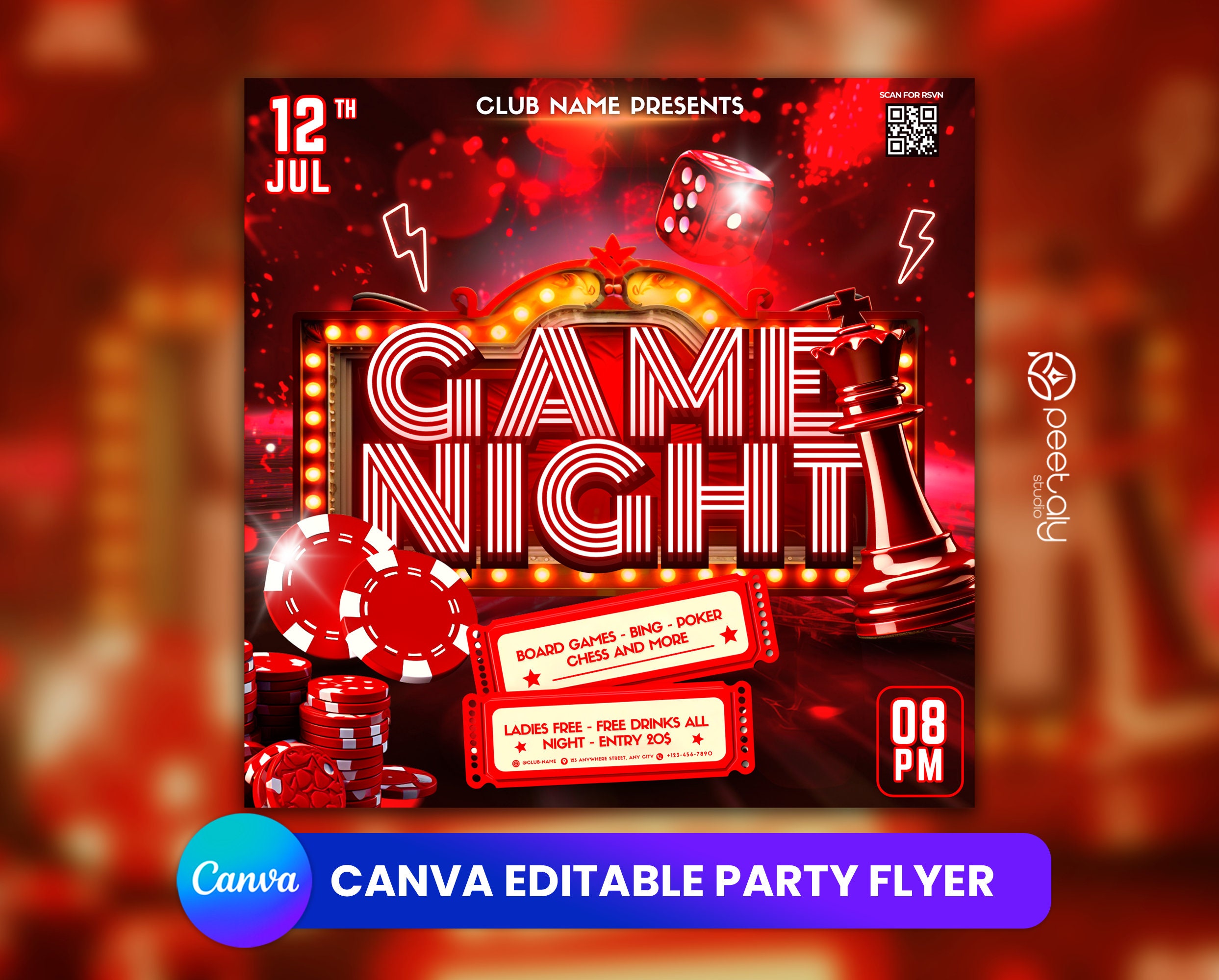 Game Night Party Flyer, Social Media Party Announcement Editable GAME NIGHT Party Invitation,diy ...