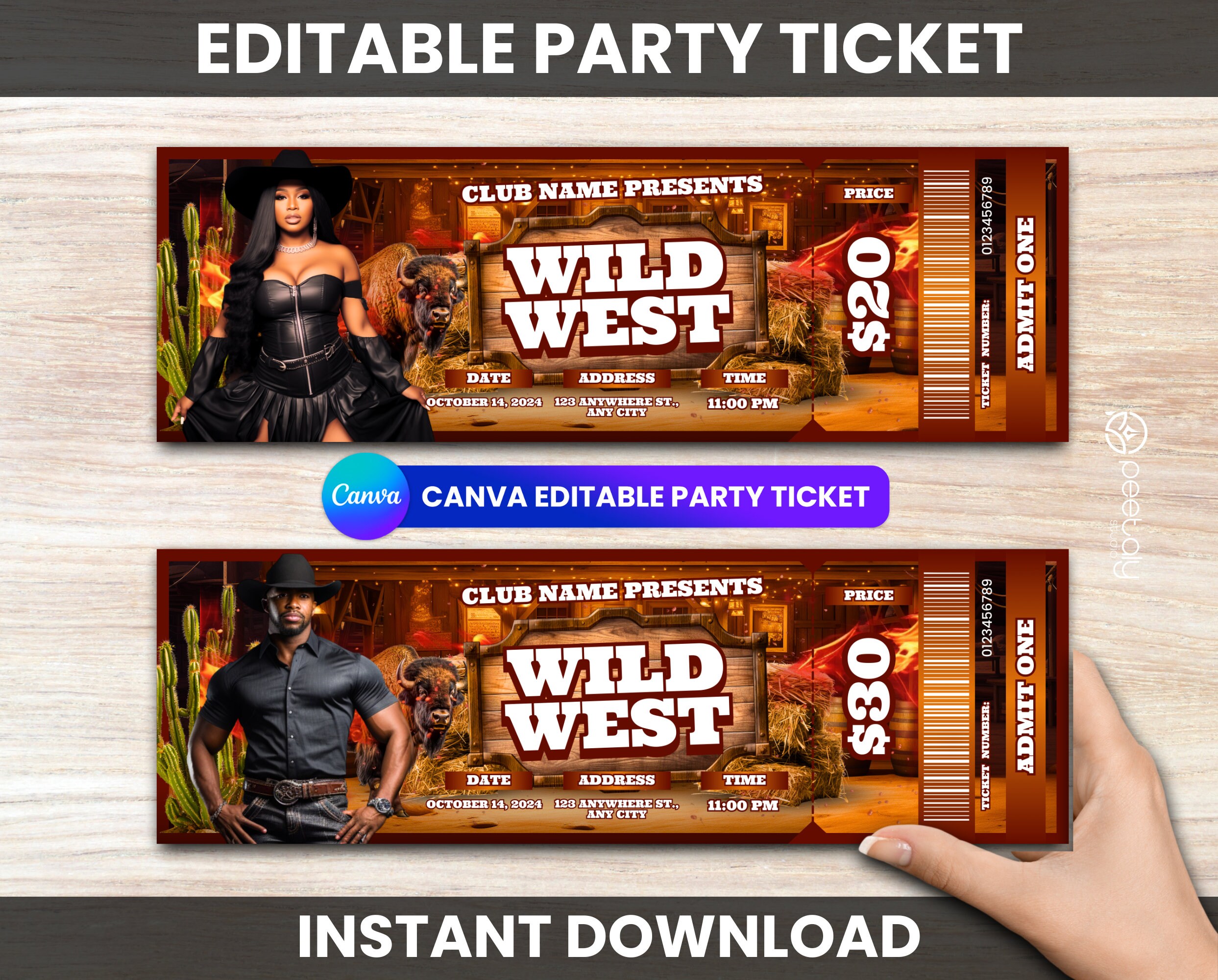 Editable Party Ticket Canva Template, Printable Event Ticket, Custom ...