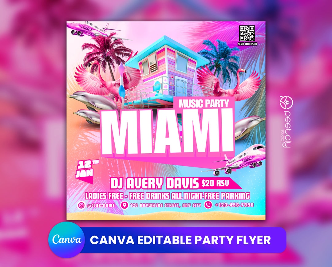 Miami Pool Party Flyer, Social Media Announcement (canva Template) - Etsy