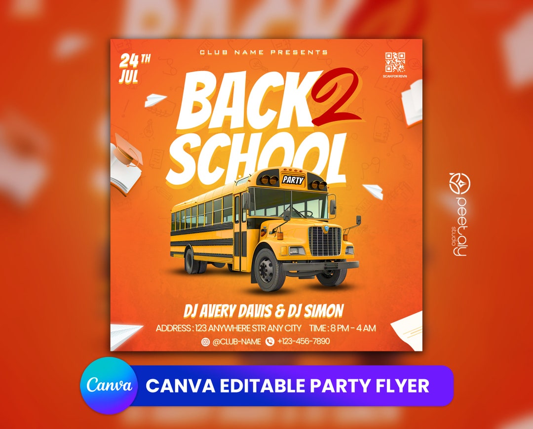 Back to School Editable Club Flyer Template for Canva, DIY Event Flyer ...