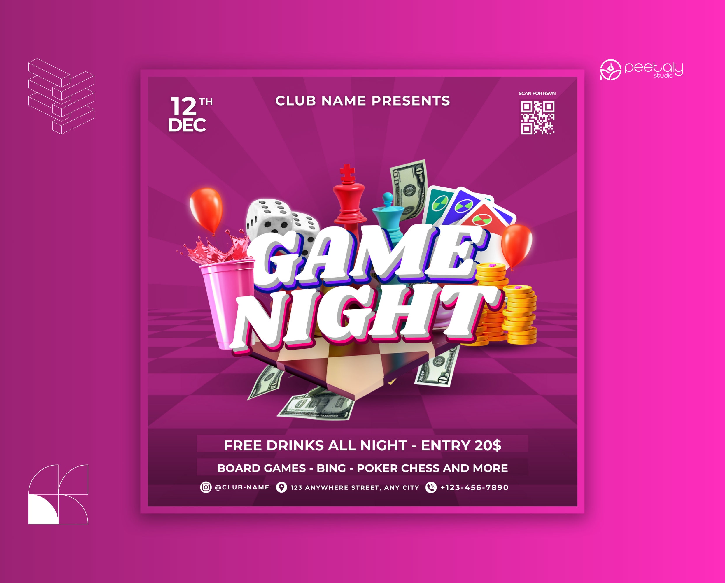 Game Night Party Flyer, Social Media Party Announcement Editable GAME ...