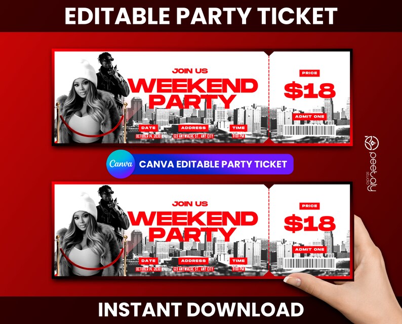 Editable Party Ticket Canva Template, Printable Event Ticket, Custom ...