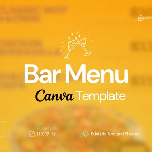 Editable Bar Menu Canva, Canva Bar Menu, Customizable Bar Menu, DIY Bar ...