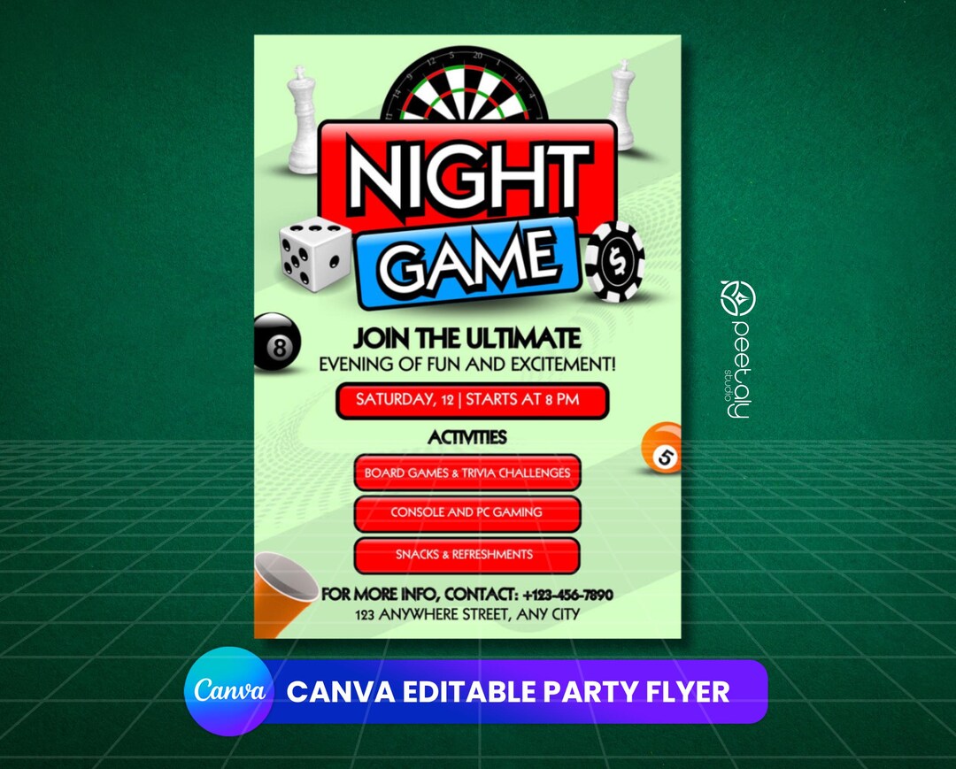 Game Night Party Flyer, Social Media Announcement (canva Template) - Etsy