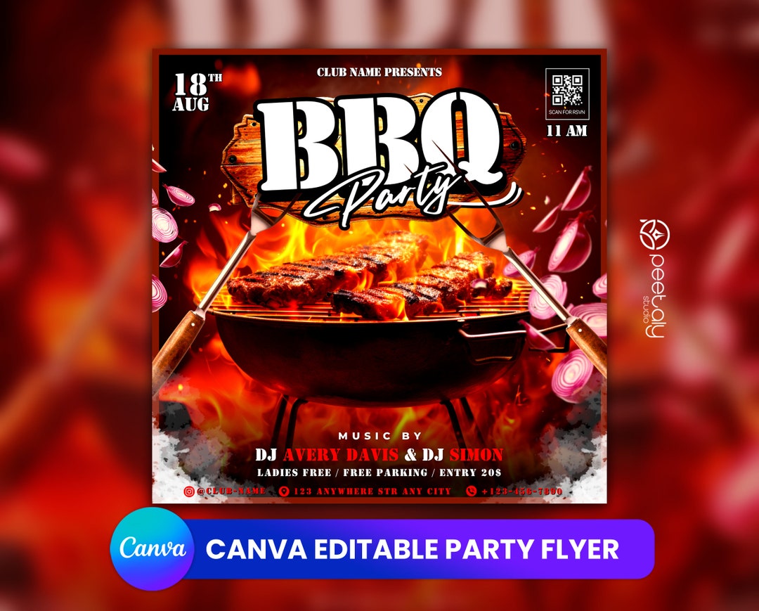 Editable BBQ Party Flyer Template, Social Media Invite (canva) - Etsy