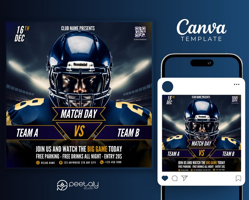 Game Day Football Flyer Template for Canva, DIY Event Flyer, Party ...
