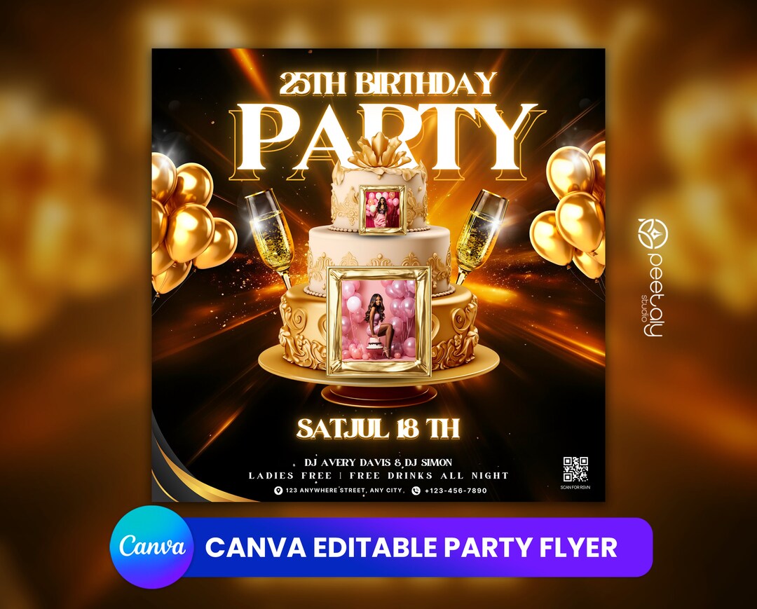 Editable Birthday Party Template for Canva, DIY Event Flyer, Party ...