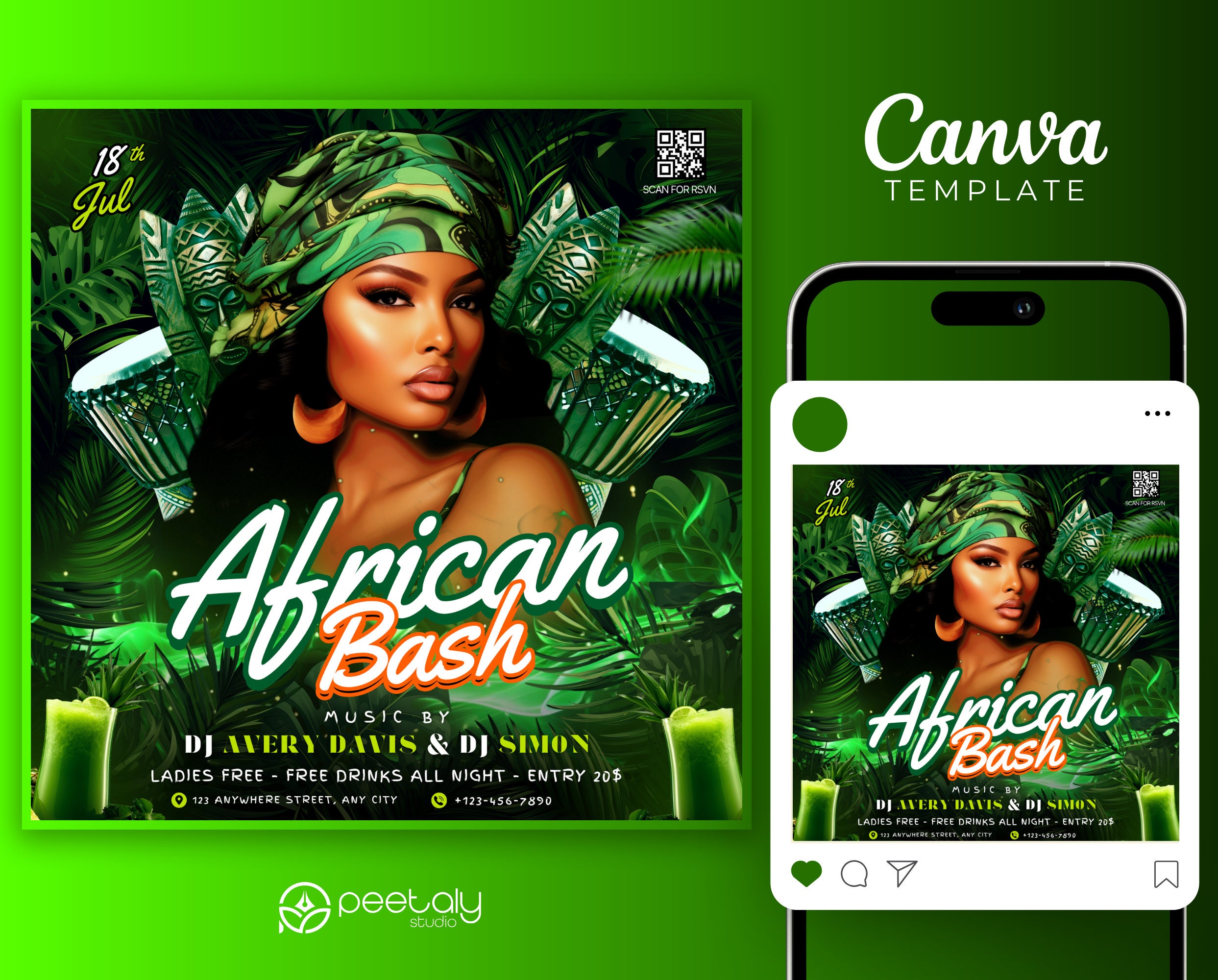 African Bash Party Flyer, Canva Template (digital Download) - Etsy