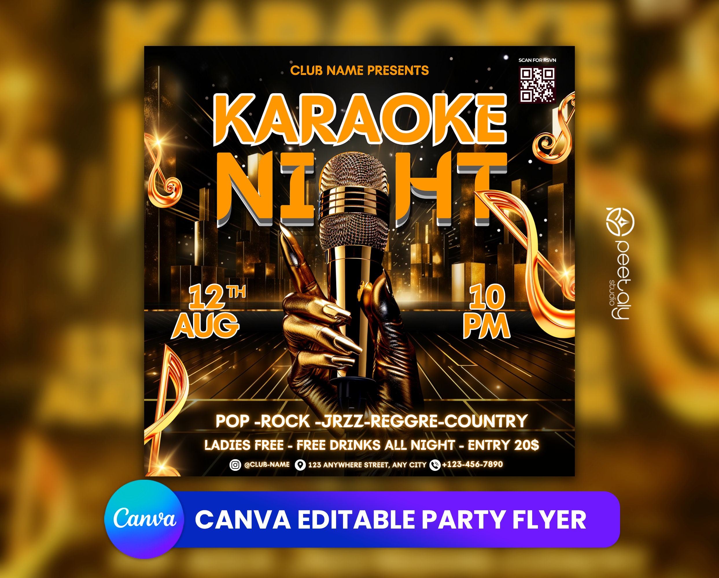 Editable Karaoke Night Flyer Template, Canva Party Invite (digital ...