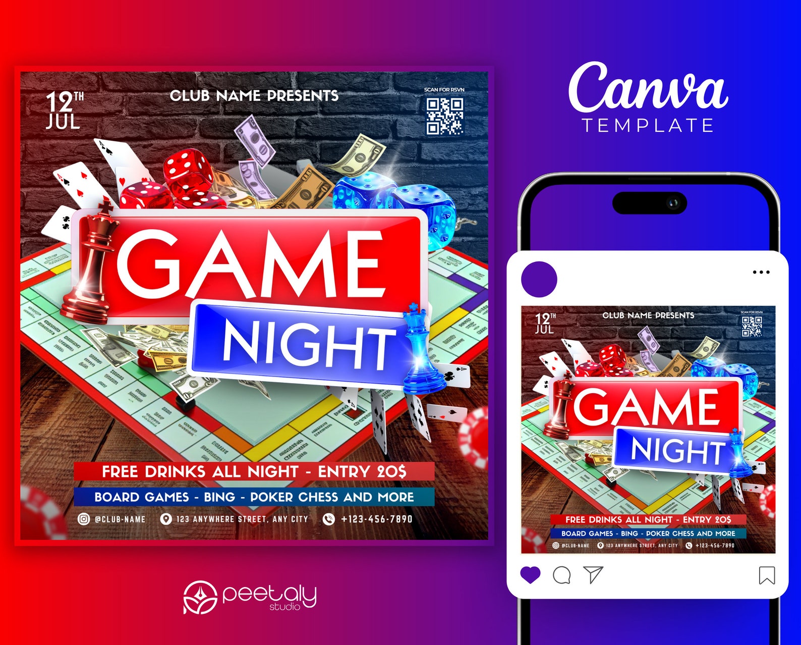 Game Night Party Flyer, Social Media Announcement (canva Template) - Etsy