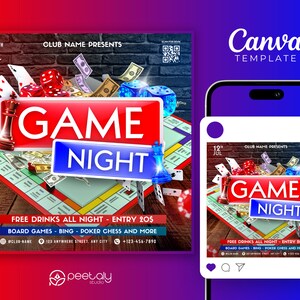 Game Night Party Flyer, Social Media Announcement (canva Template) - Etsy