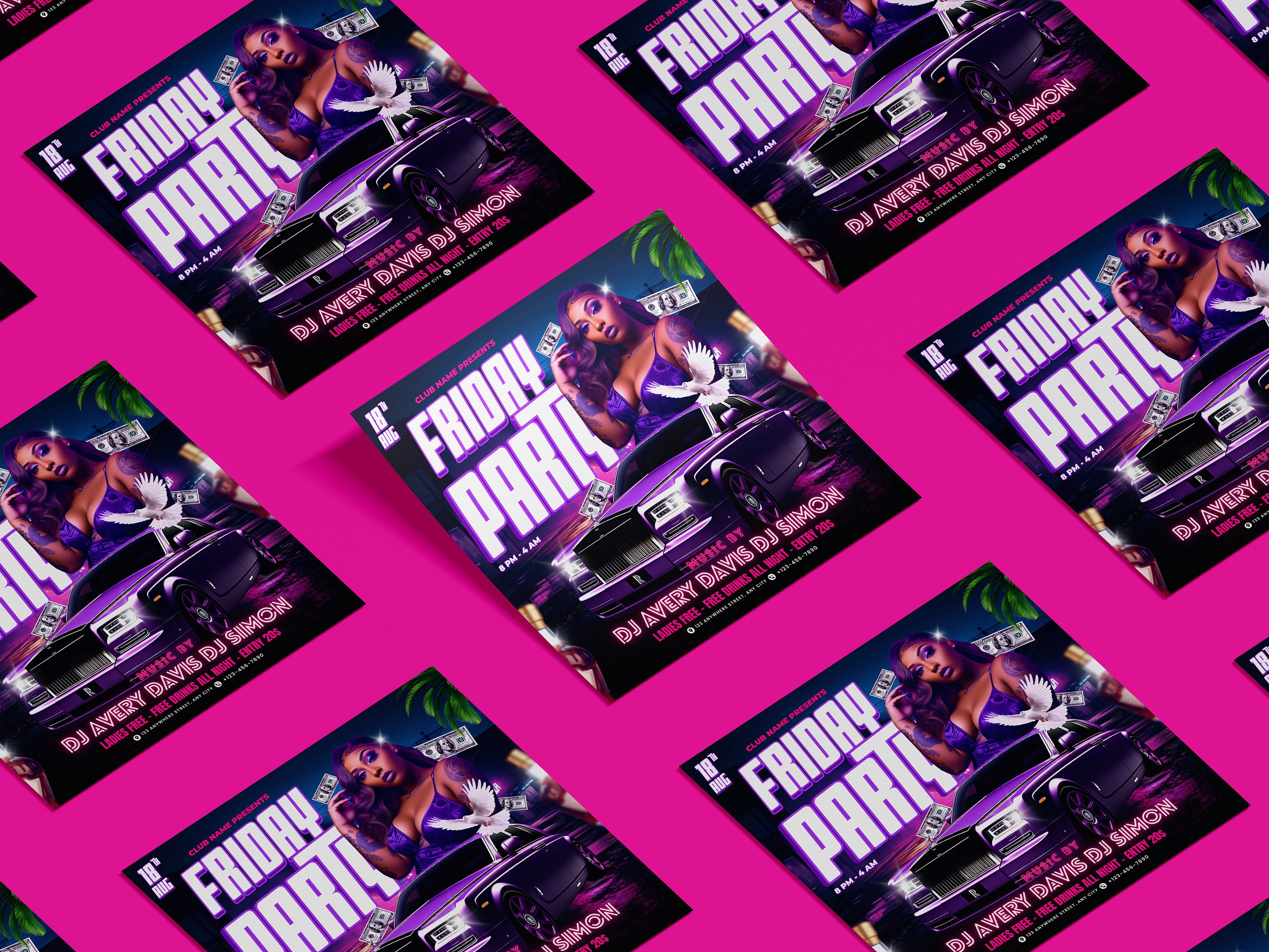 Editable Pink Party Flyer Template, Canva, Social Media (digital ...
