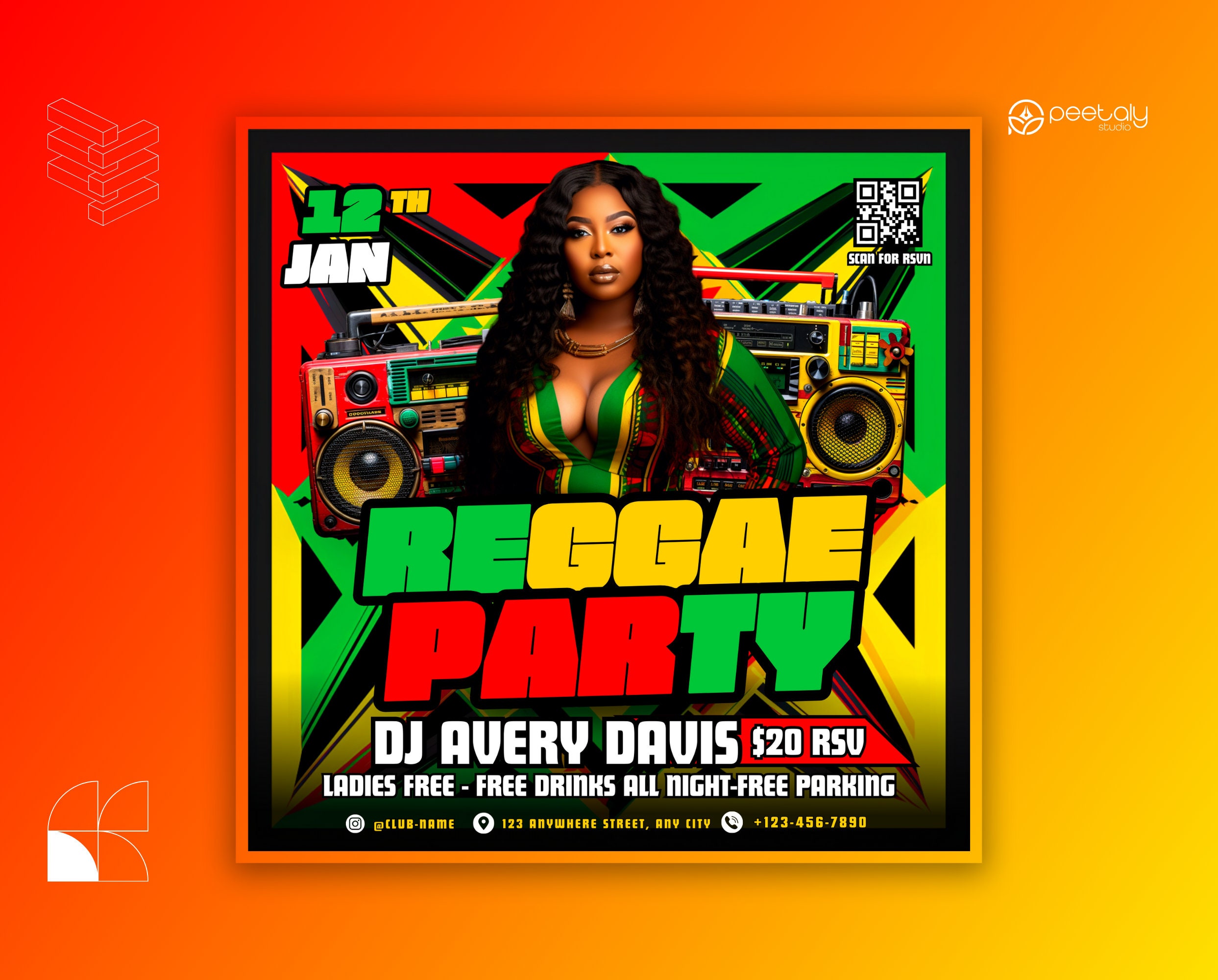 Editable Reggae Club Flyer Template for Canva, DIY Event Flyer, Party ...