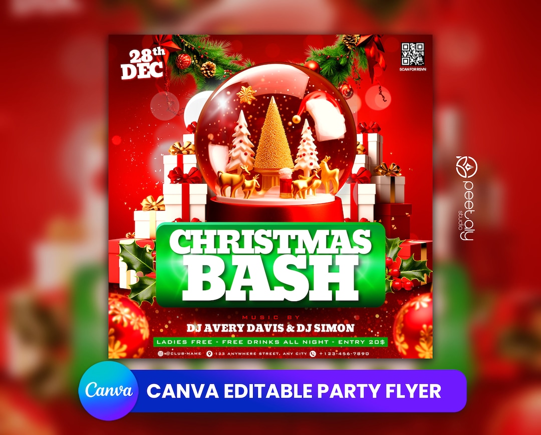 Christmas Club Flyer Template for Canva, DIY Event Flyer, Party Flyer ...
