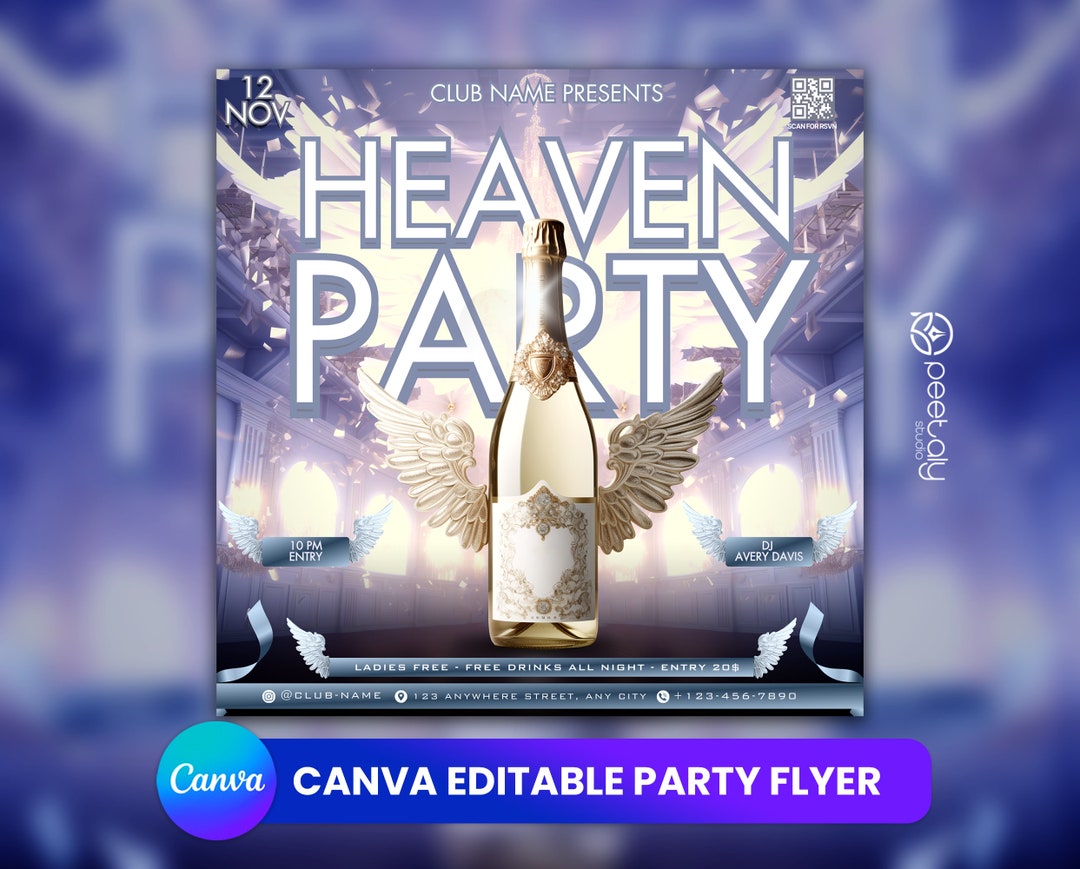 Heaven Party Flyer Template, Elegant Champagne Design (canva Editable ...