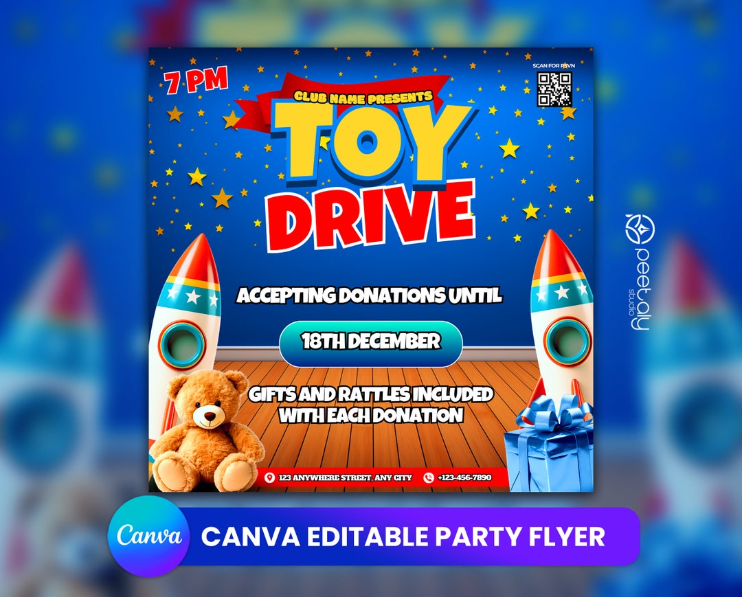 Toy Drive Flyer Canva Template, DIY Event Flyer, Party Flyer, Christmas ...