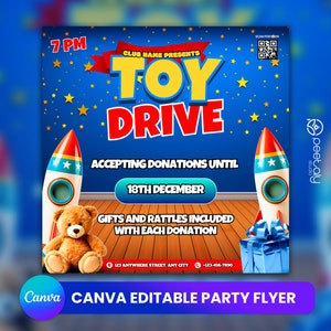 Toy Drive Flyer Canva Template, DIY Event Flyer, Party Flyer, Christmas ...