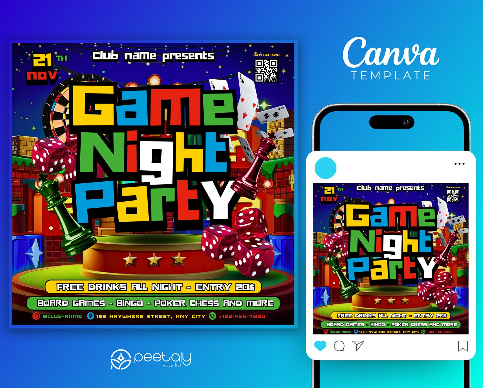 Game Night Party Flyer, Social Media Announcement (canva Template) - Etsy