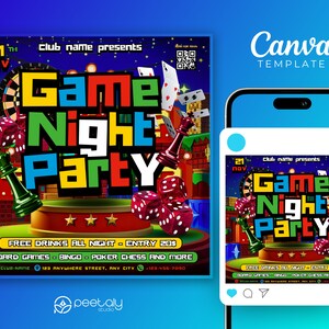 Game Night Party Flyer, Social Media Announcement (canva Template) - Etsy