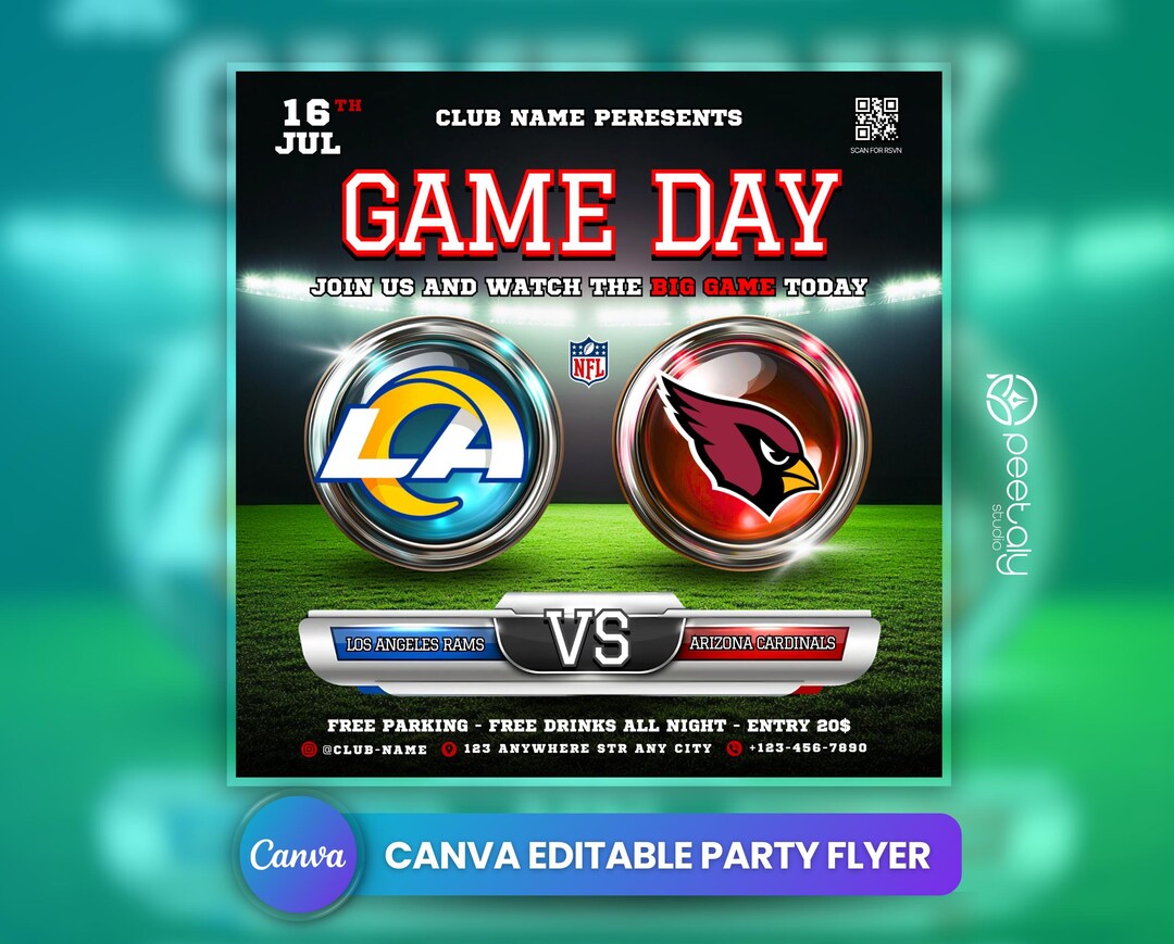 Game Day Football Flyer Template for Canva, DIY Event Flyer, Party ...