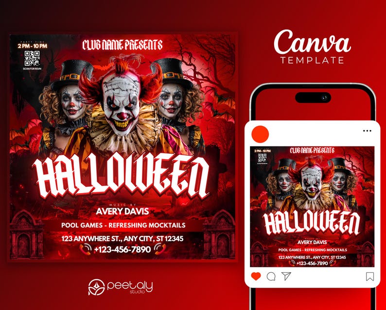 Halloween Party Flyer, Spooky Social Media Template (canva) - Etsy