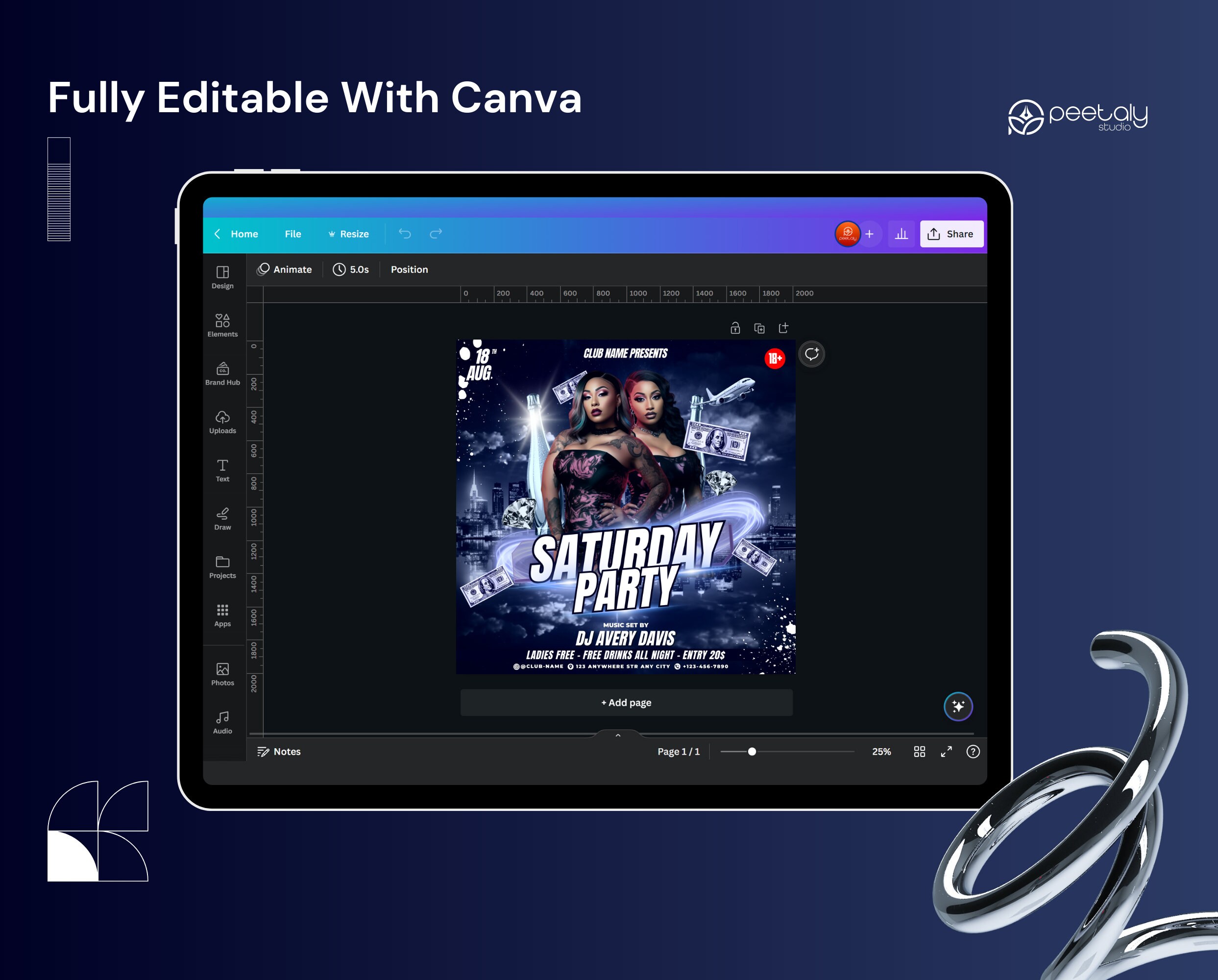 Editable Club Party Flyer Template, Instagram DJ Invite (canva) - Etsy