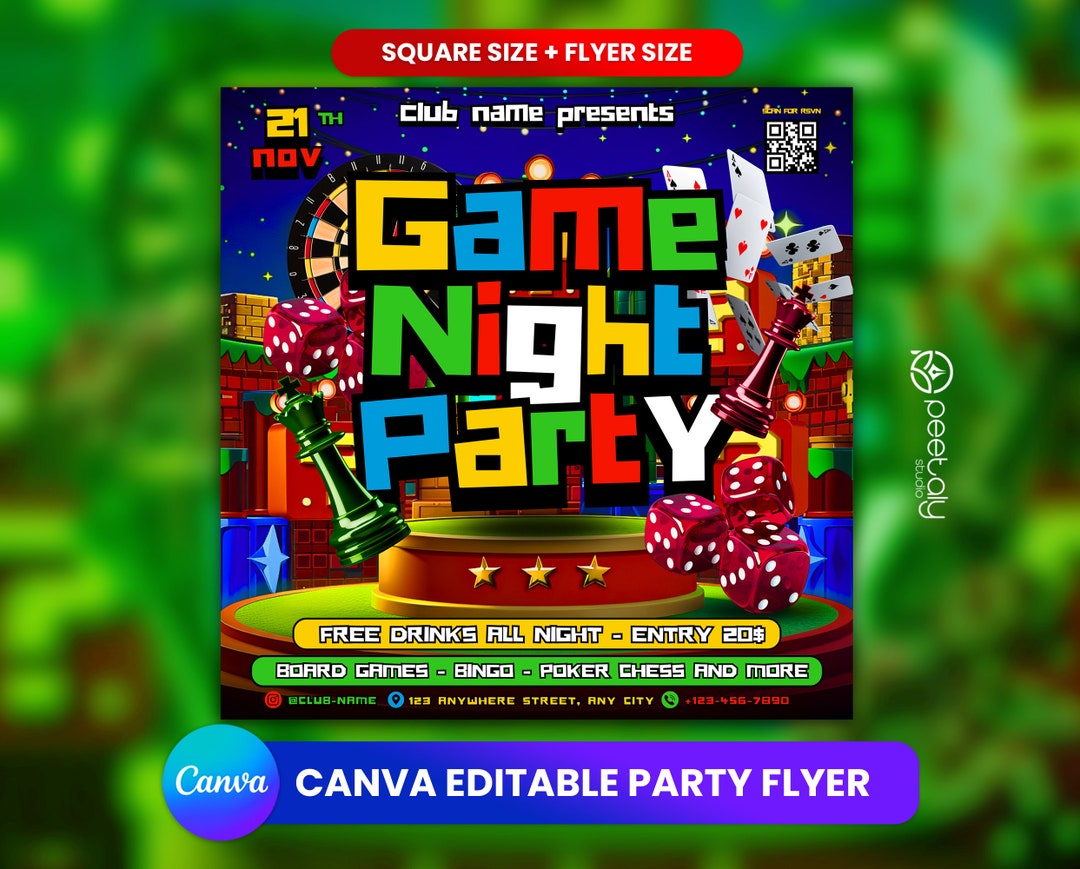 Game Night Party Flyer, Social Media Announcement (canva Template) - Etsy