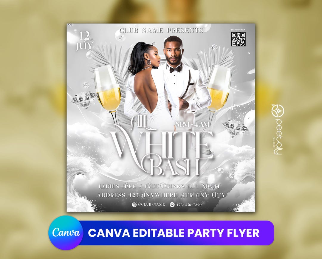 All White Party Flyer, Social Media Invitation (canva Template) - Etsy