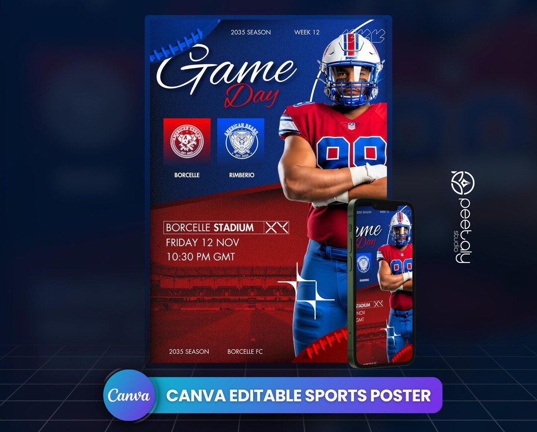 Game Day Football Flyer Template for Canva, DIY Event Flyer, Sports ...