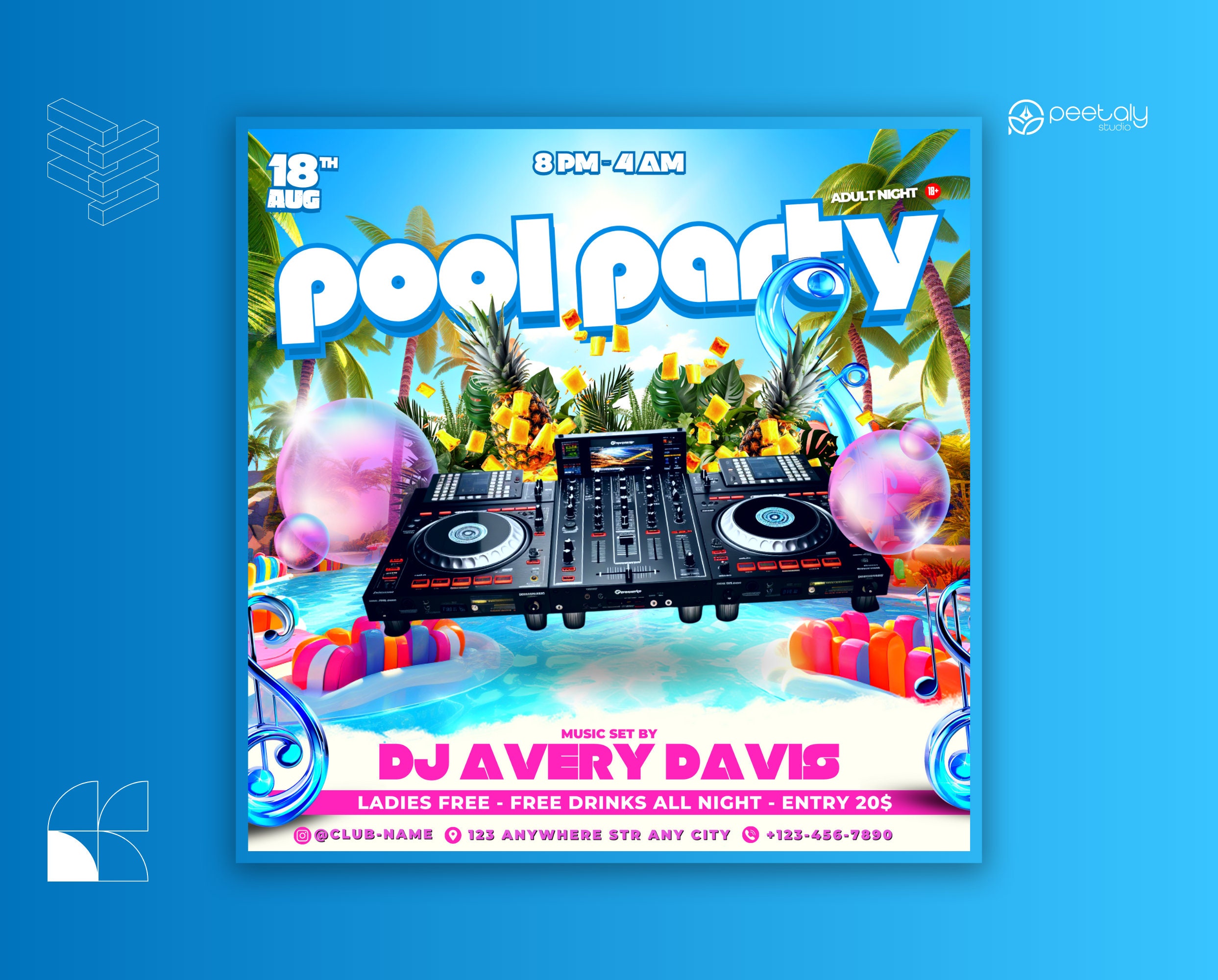Pool Party Flyer, Social Media Pool Party Announcement Editable Summer ...