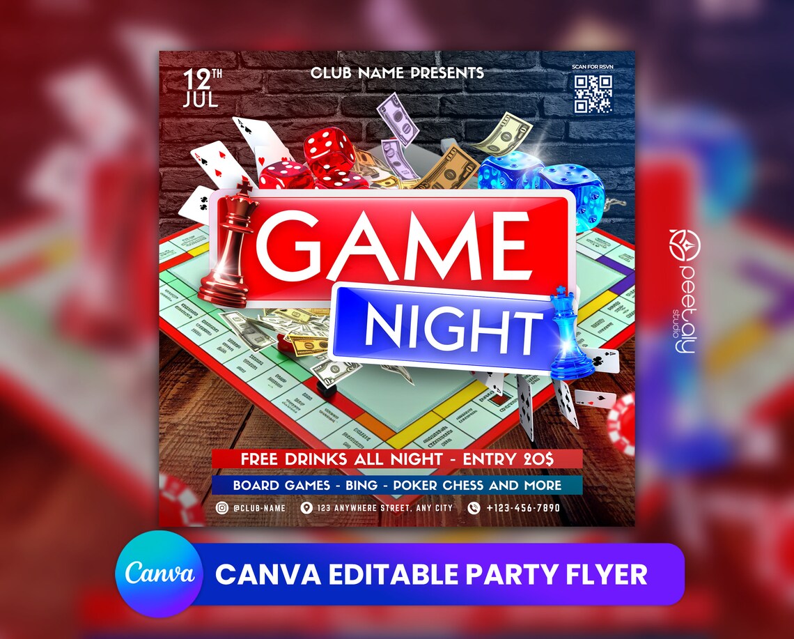 Game Night Party Flyer, Social Media Announcement (canva Template) - Etsy