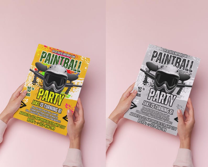 Editable Paintball Birthday Invitation Flyer, Canva Template (digital ...