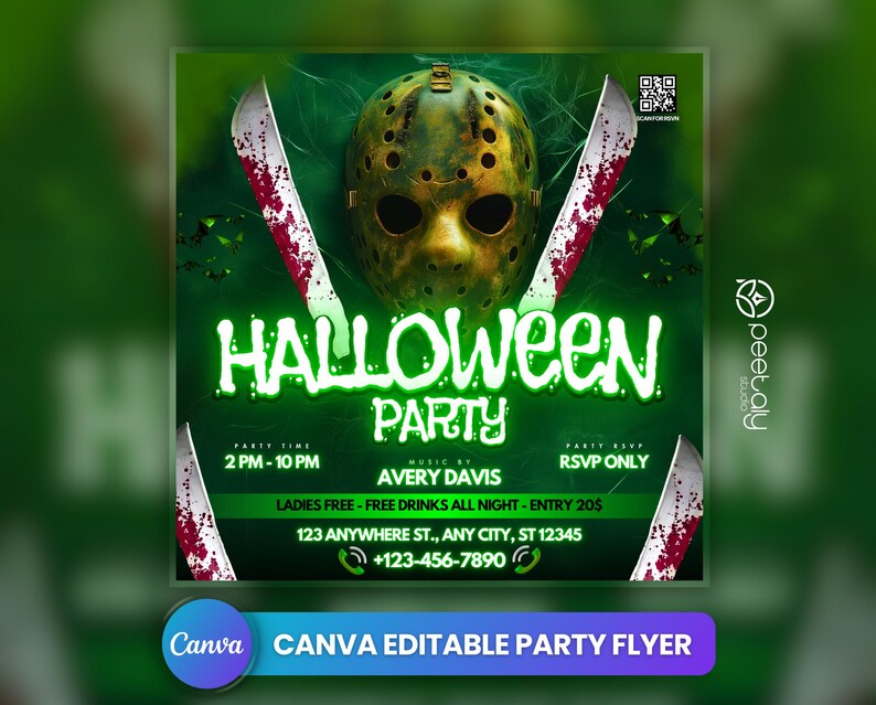 Editable Halloween Party Flyer Template, Social Media Announcement ...
