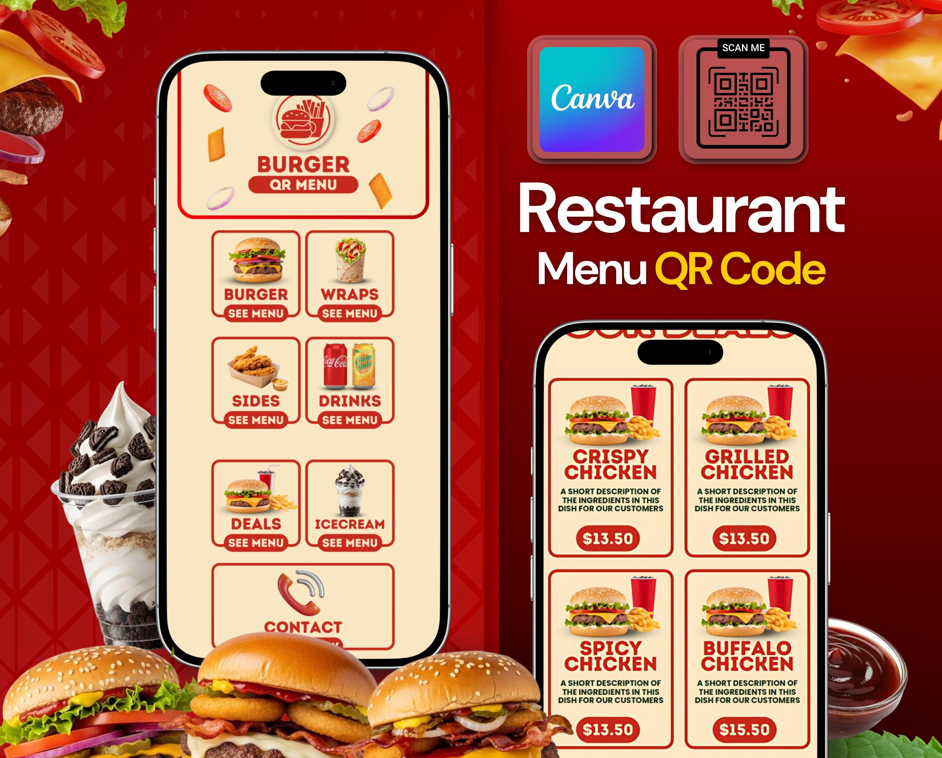 Animated Restaurant Menu QR Code Template | Editable Canva Design - Etsy