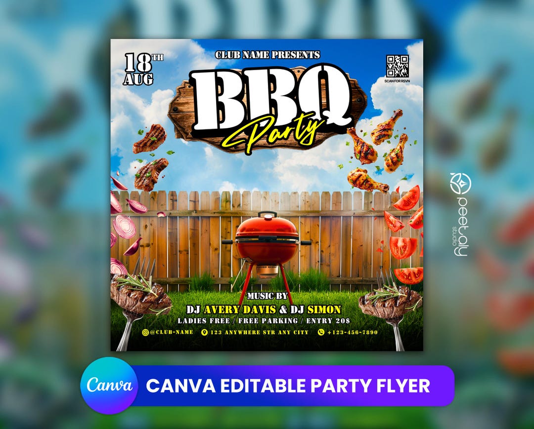 Editable BBQ Party Flyer Template for Canva, DIY Event Flyer,party ...