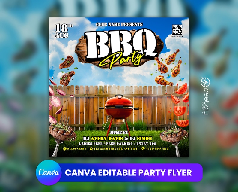 Editable BBQ Party Flyer Template for Canva, DIY Event Flyer,party ...