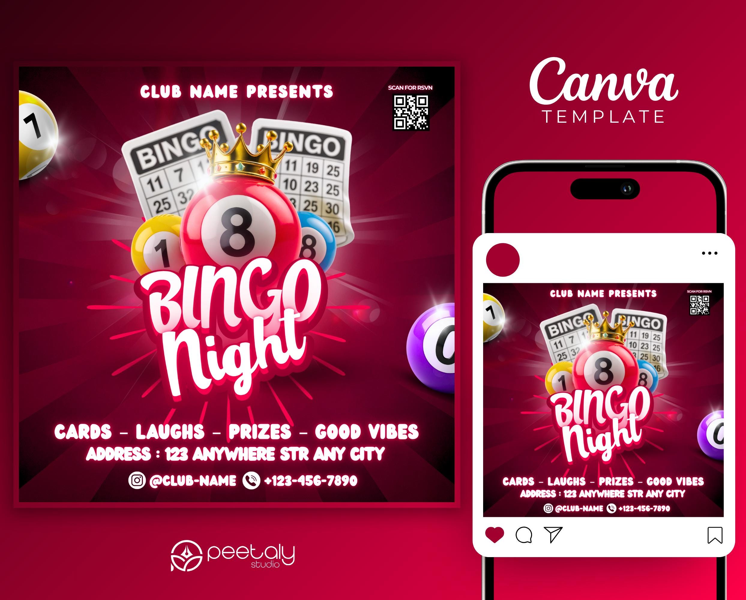 Bingo Night Flyer – Editable Canva Party Template - Etsy