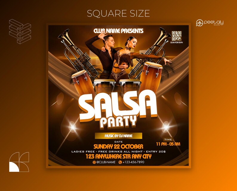 Salsa Night Party Flyer, Brown Carnival Design (canva Template) - Etsy