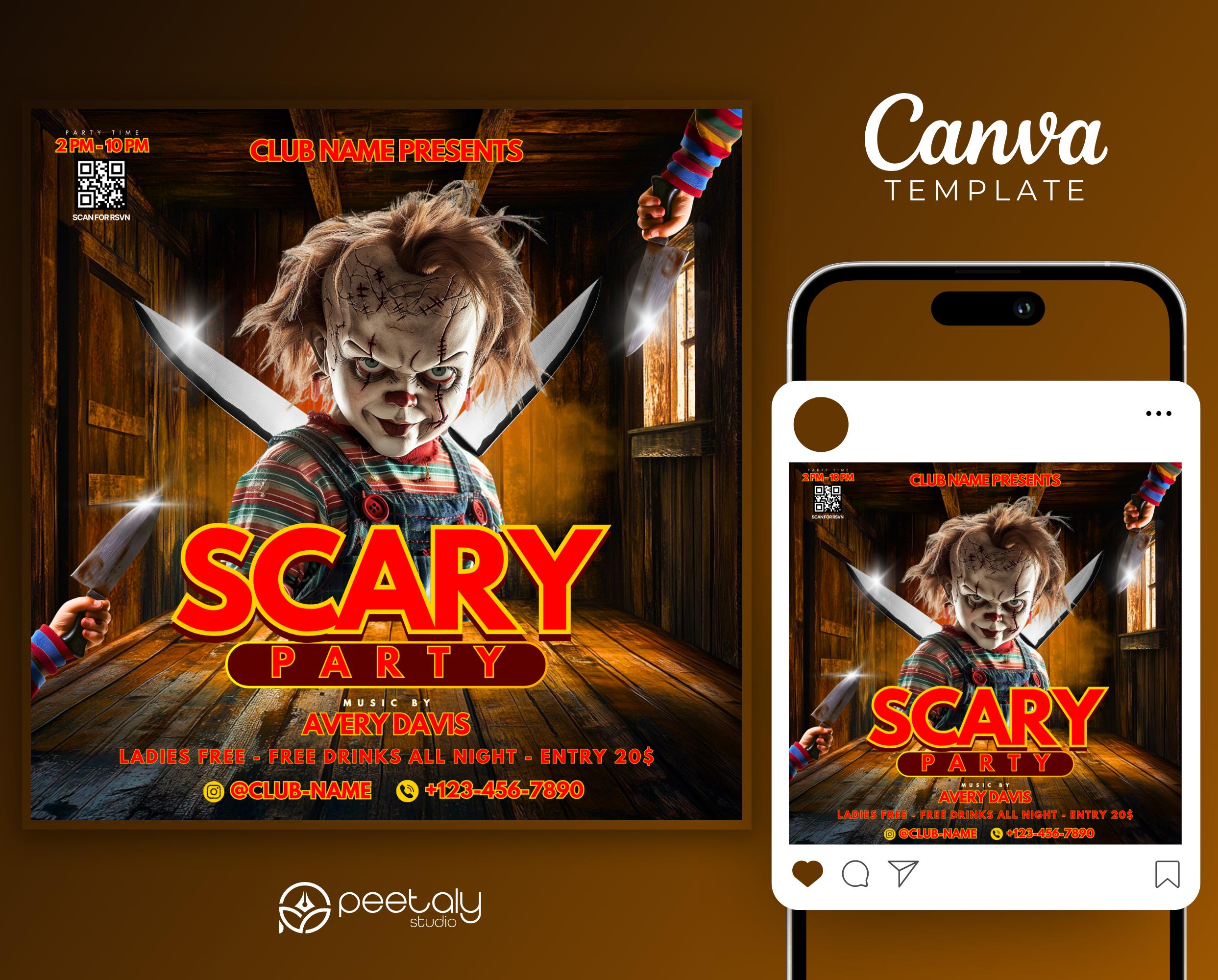 Editable Spooky Halloween Party Flyer, Social Media Template (canva) - Etsy