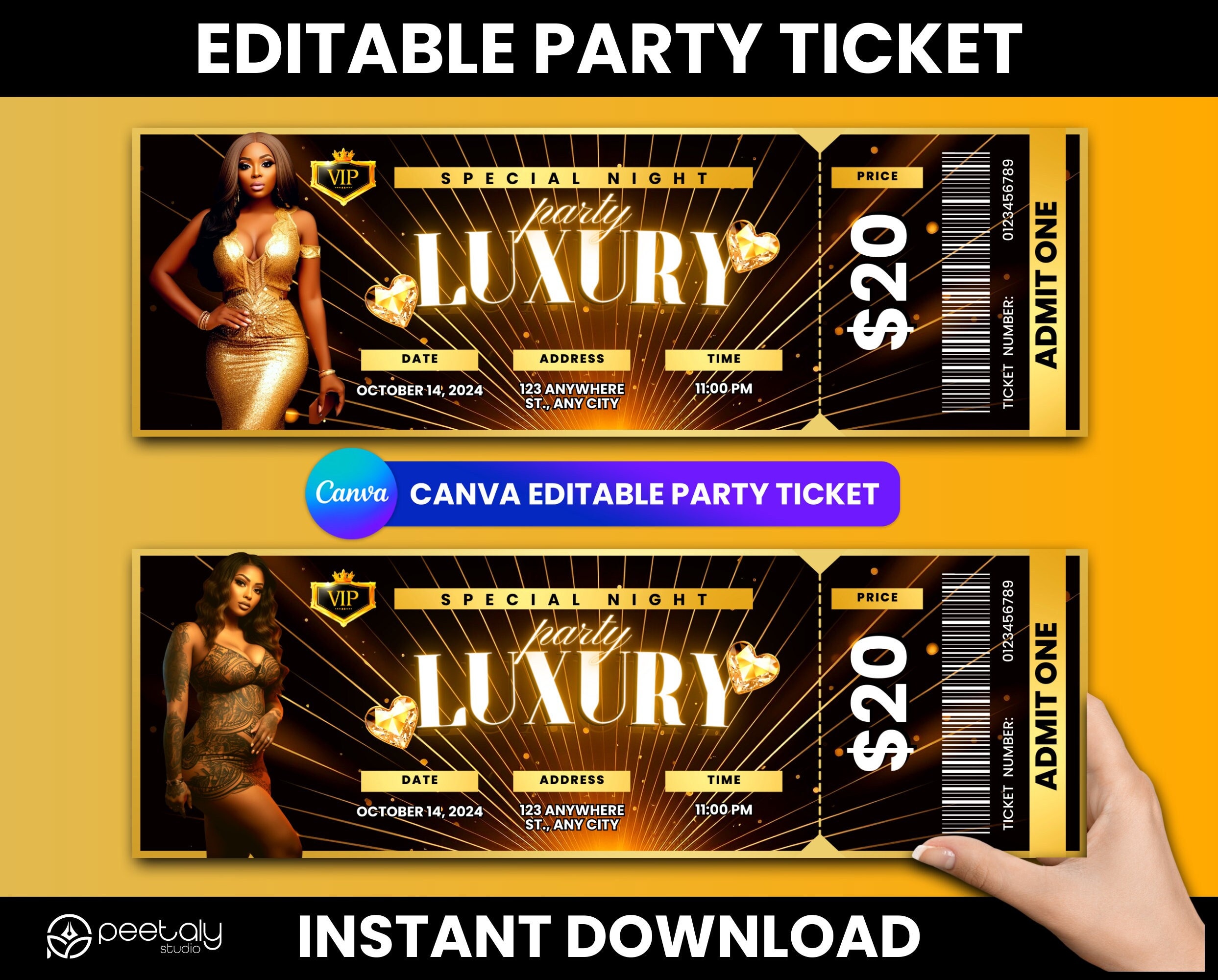 Editable Party Ticket Canva Template, Printable Event Ticket, Custom Party Ticket Invitation ...