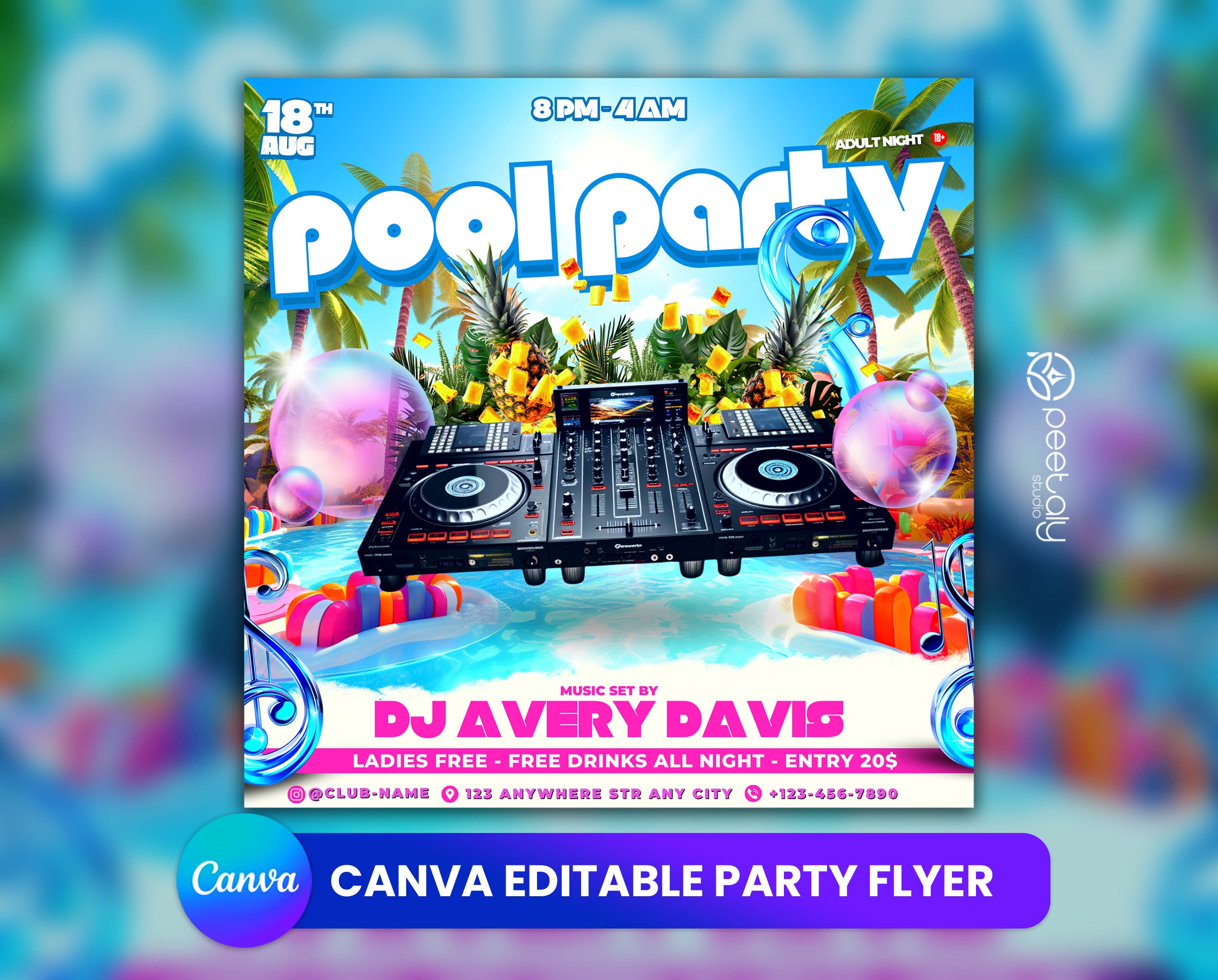 Pool Party Flyer, Social Media Pool Party Announcement Editable Summer ...