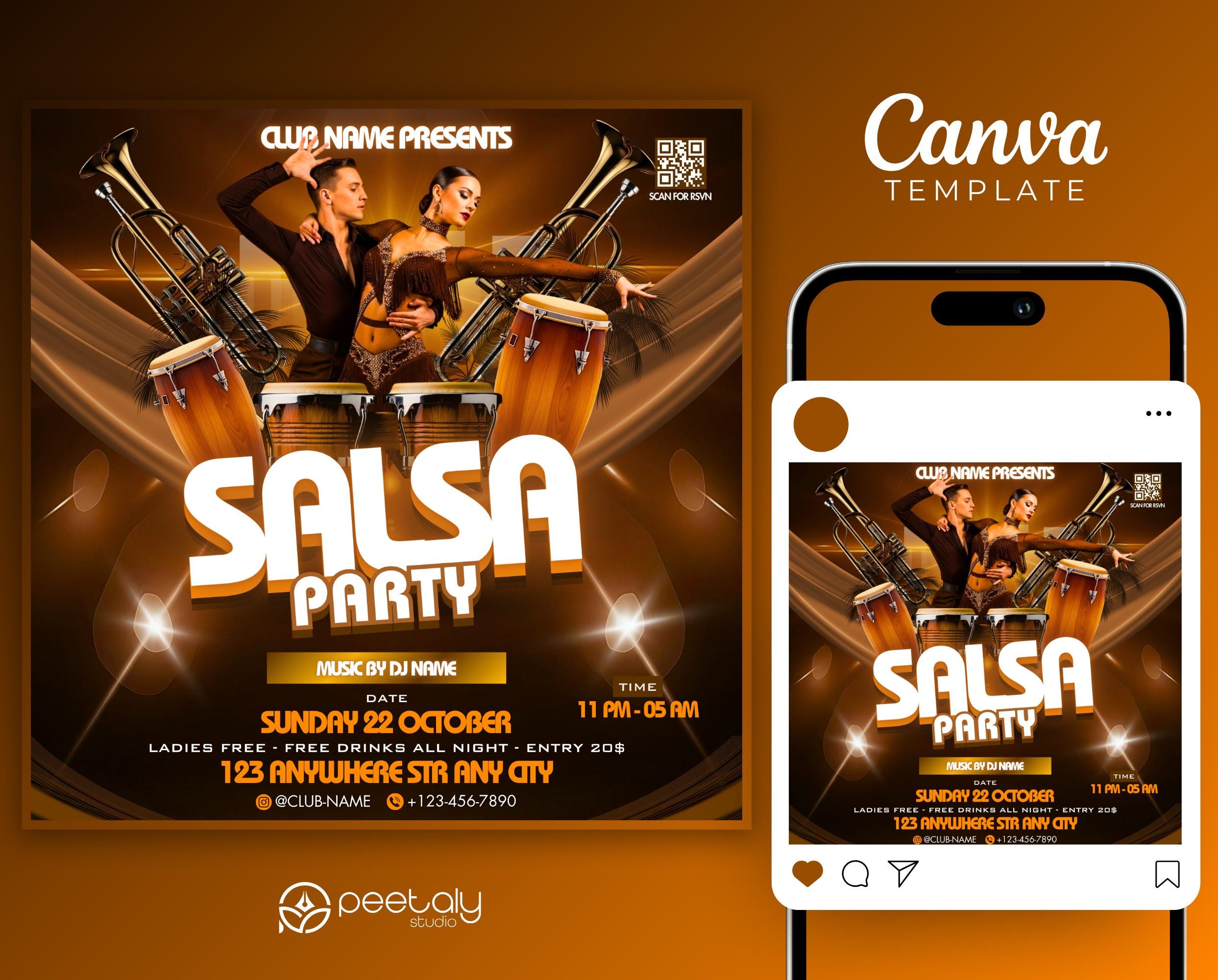 Salsa Night Party Flyer, Brown Carnival Design (canva Template) - Etsy